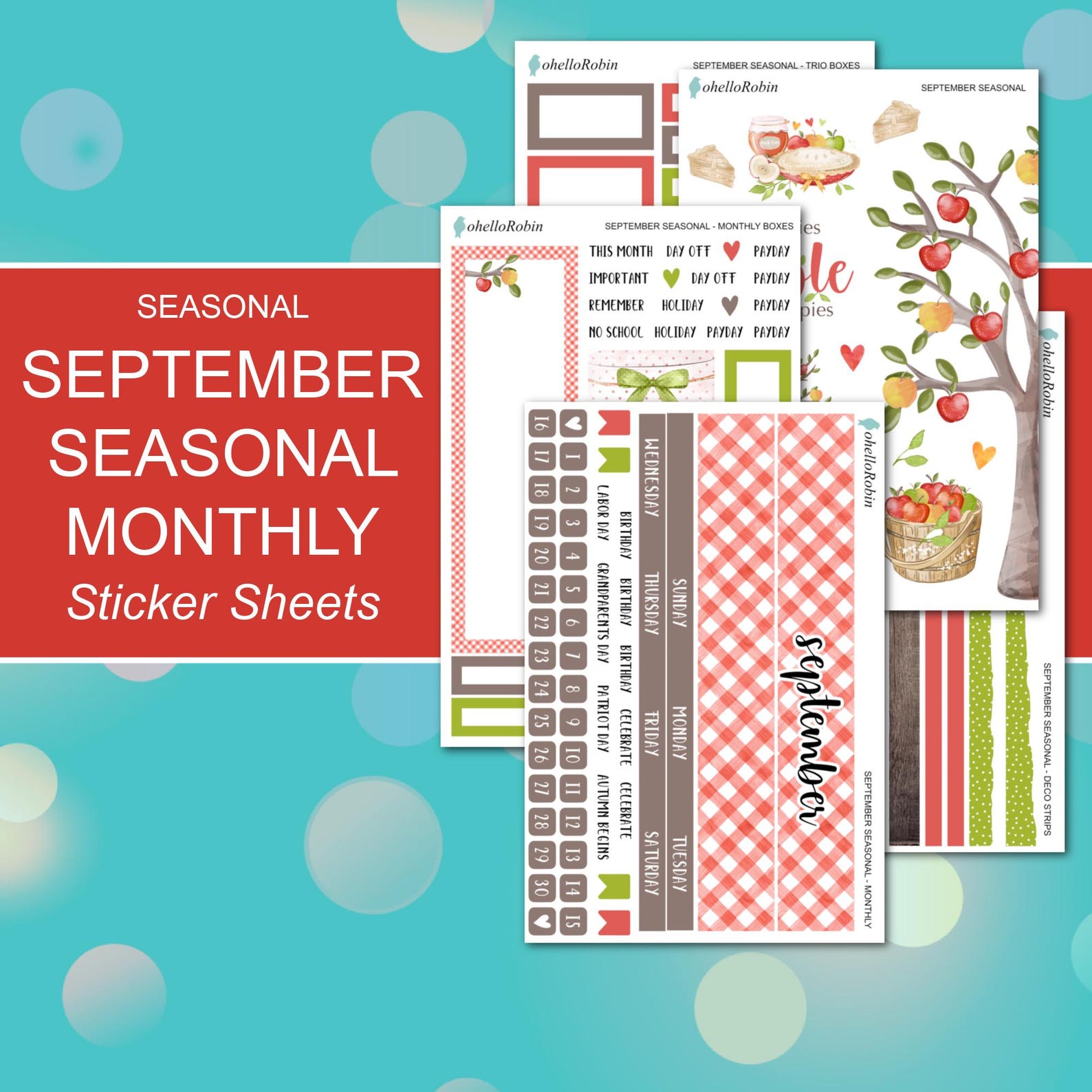 SEPTEMBER SEASONAL MONTHLY Sticker Sheets | Seasonal Collection ...
