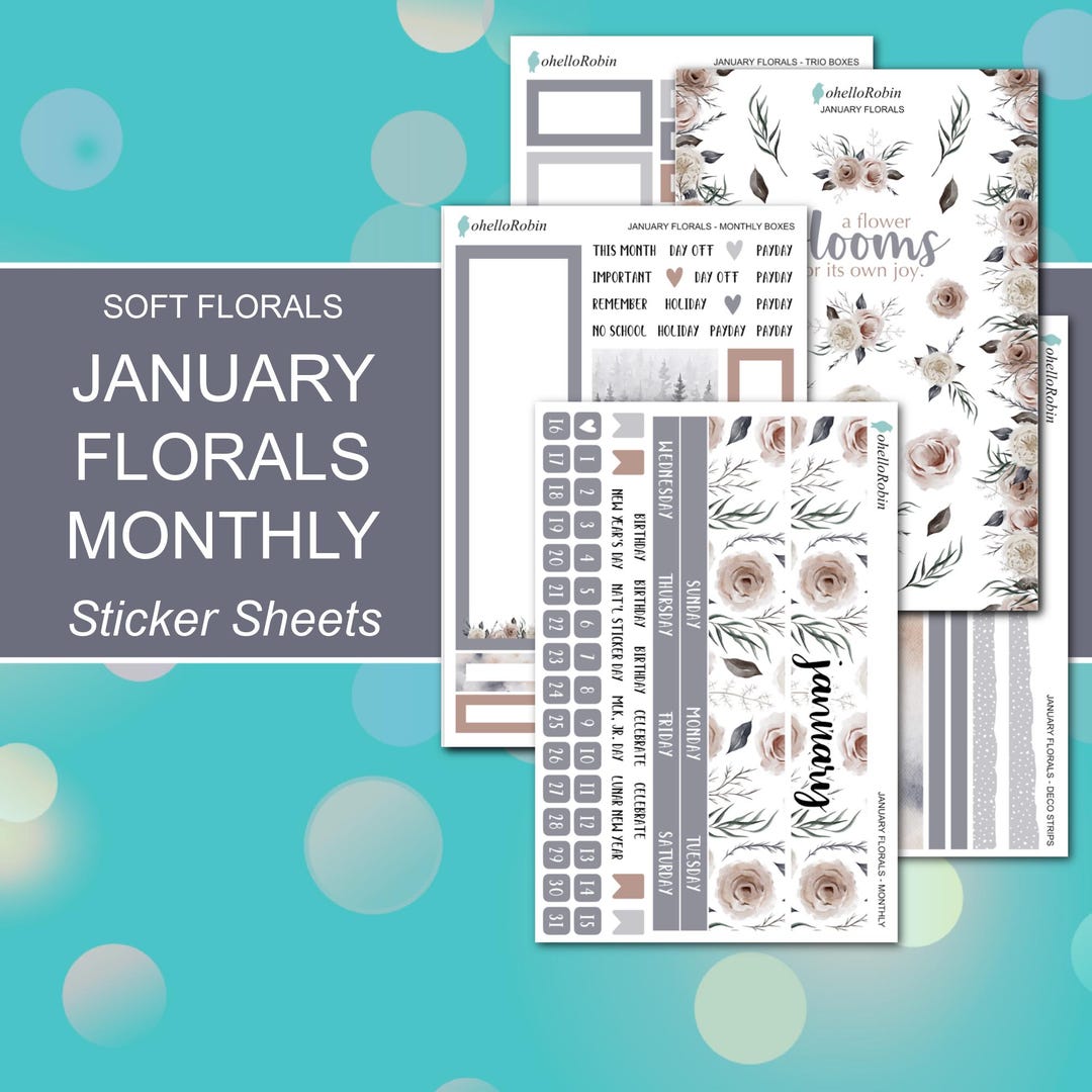 JANUARY FLORALS MONTHLY Sticker Sheets | Soft Florals Collection ...