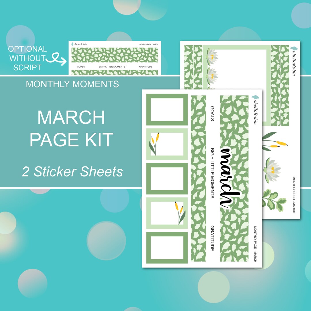 MARCH PAGE KIT Sticker Sheets | Monthly Moments Collection | Planner ...