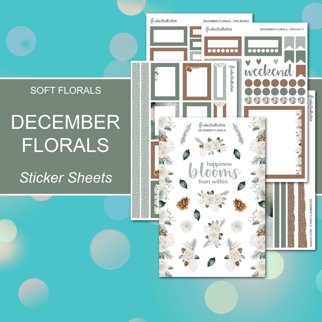 DECEMBER FLORALS Sticker Sheets | Soft Florals Collection | Planner ...