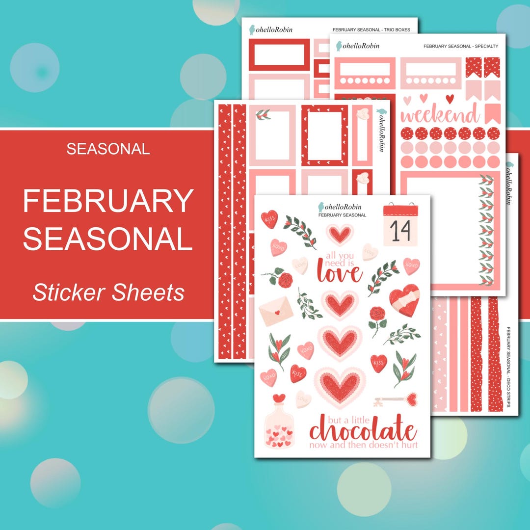 FEBRUARY SEASONAL Sticker Sheets | Seasonal Collection | Planner ...