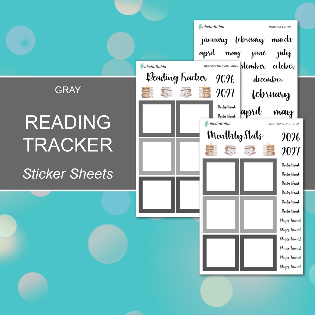 GRAY READING TRACKER Sticker Sheets | Reading Journal Collection ...