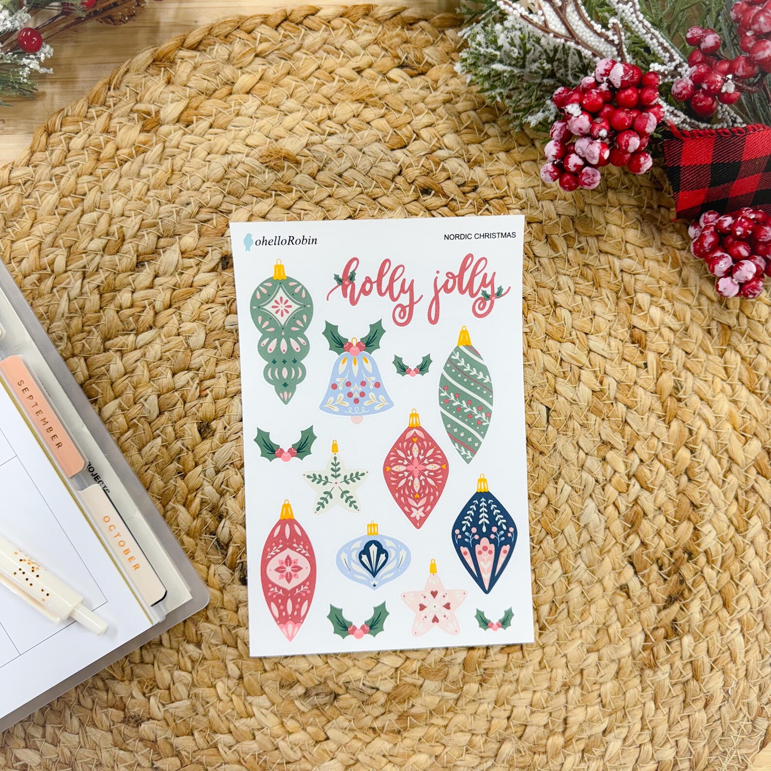 CHRISTMAS ORNAMENTS Sticker Sheets | Nordic Christmas Collection ...