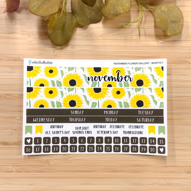 NOVEMBER FLOWERS MONTHLY Sticker Sheets | Flower Gallery Collection ...