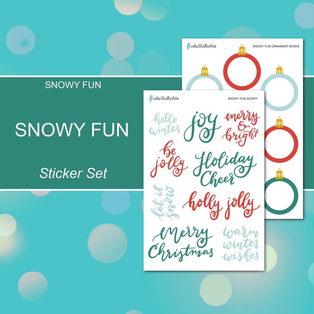 SNOWY FUN Sticker Sheets | Ornament Boxes & Holiday Script | Planner ...