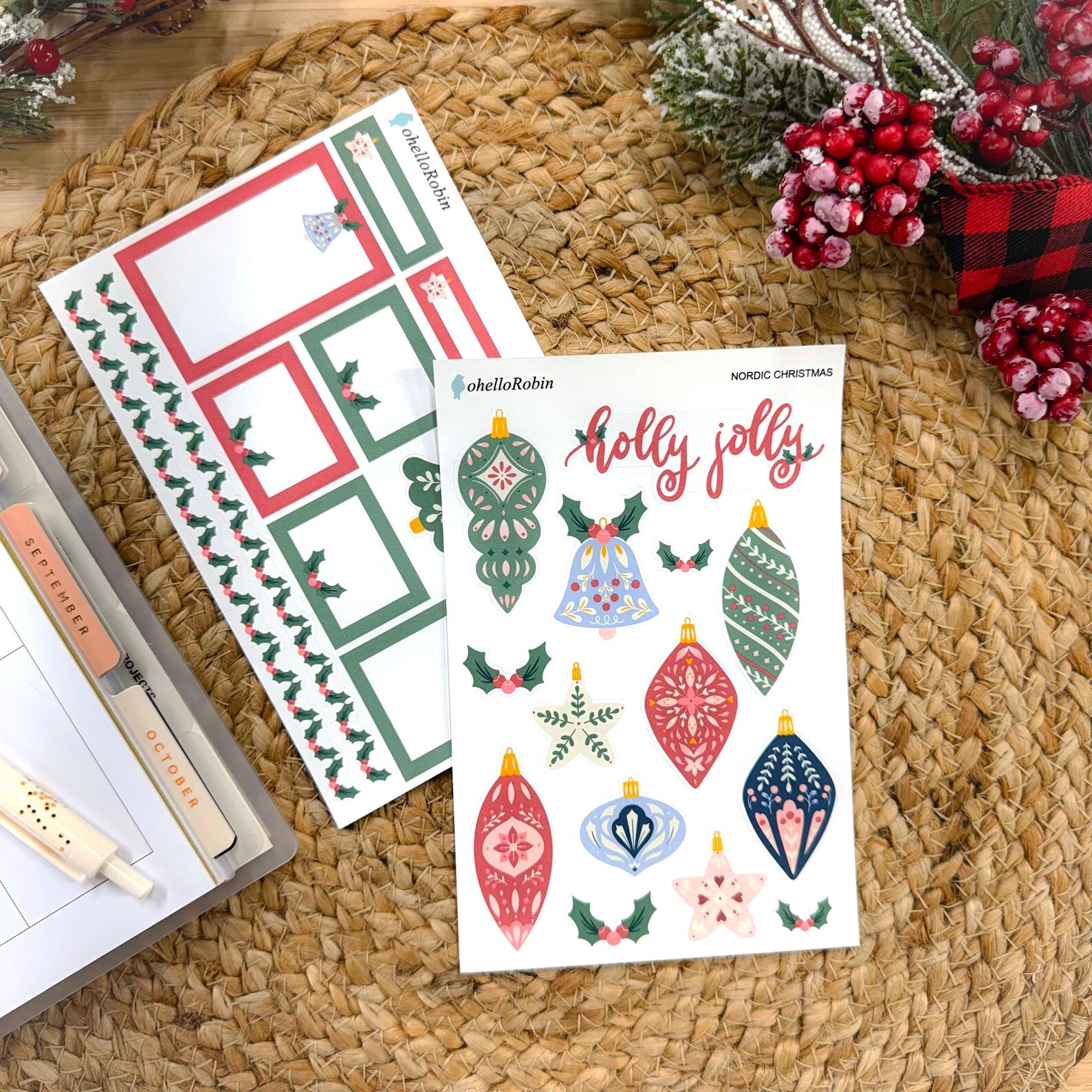 CHRISTMAS ORNAMENTS Sticker Sheets | Nordic Christmas Collection ...