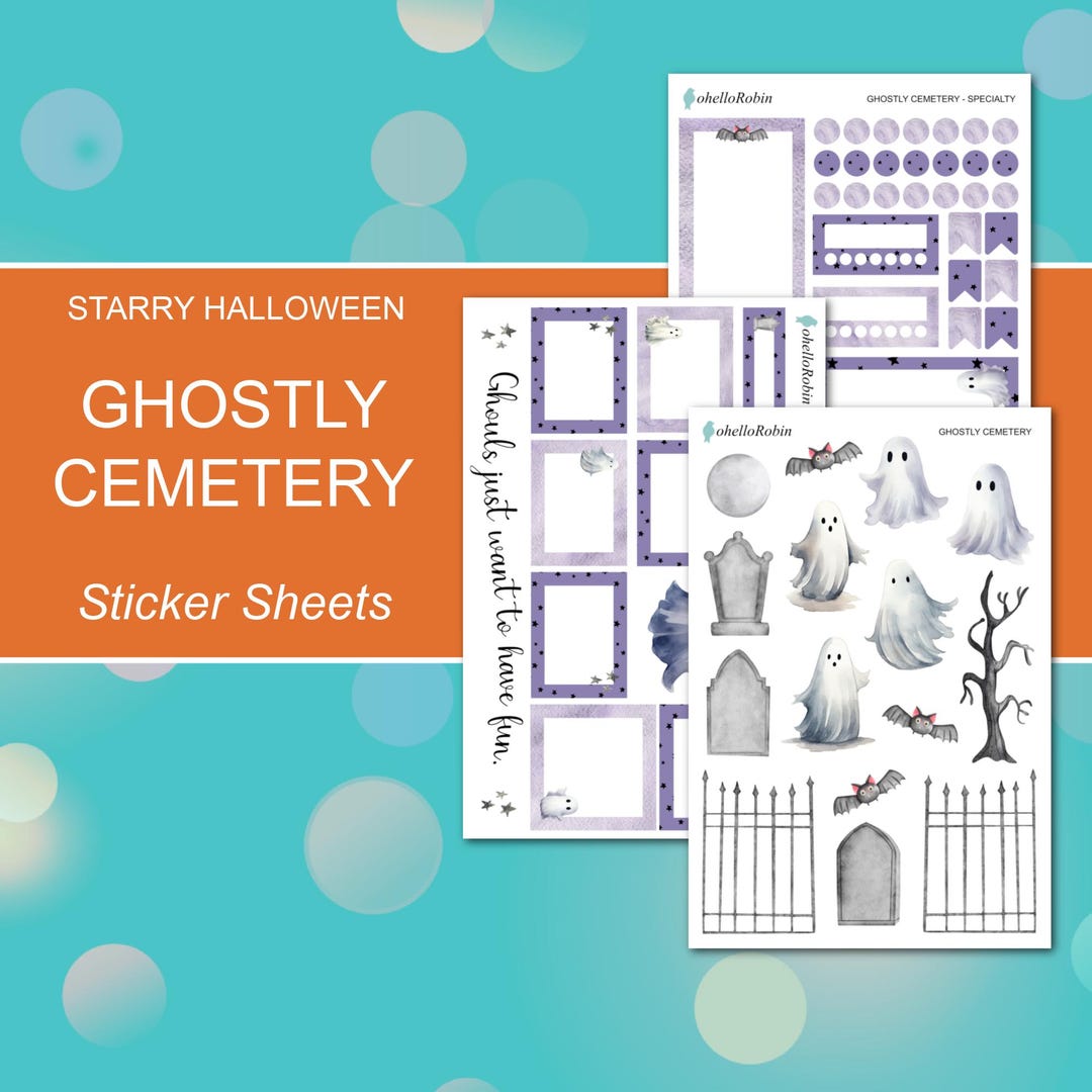 GHOSTLY CEMETERY Sticker Sheets | Starry Halloween Collection | Planner ...