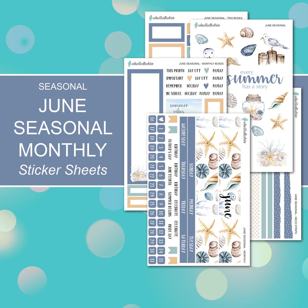 JUNE SEASONAL MONTHLY Sticker Sheets | Seasonal Collection | Planner ...