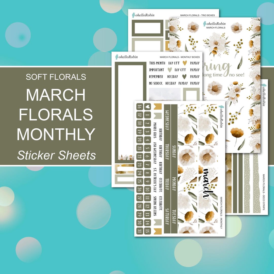 MARCH FLORALS MONTHLY Sticker Sheets | Soft Florals Collection ...