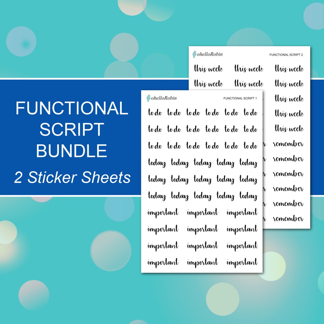 FUNCTIONAL SCRIPT BUNDLE Sticker Sheets | Planner Stickers | Happy ...