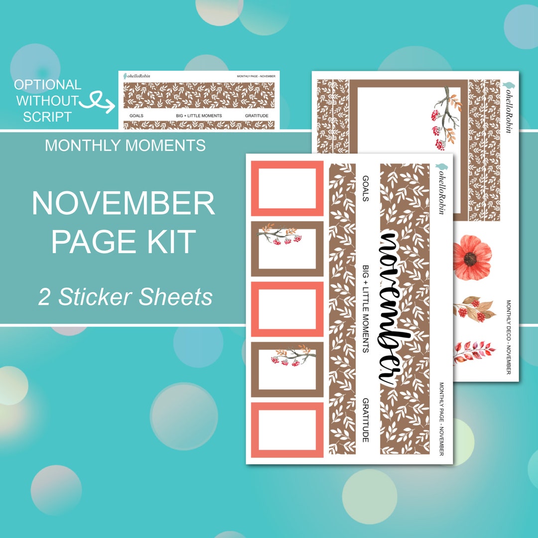 NOVEMBER PAGE KIT Sticker Sheets | Monthly Moments Collection | Planner ...