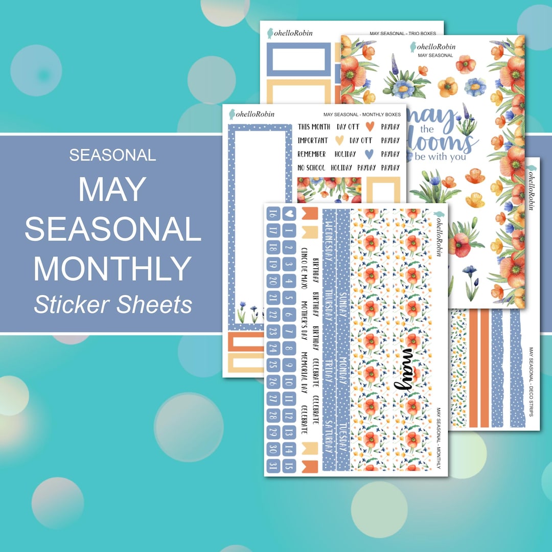 MAY SEASONAL MONTHLY Sticker Sheets | Seasonal Collection | Planner ...