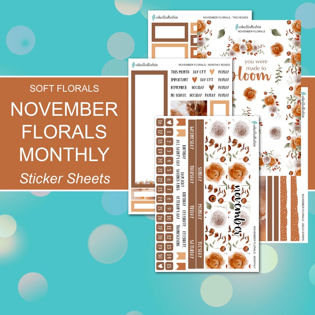 NOVEMBER FLORALS MONTHLY Sticker Sheets | Soft Florals Collection ...