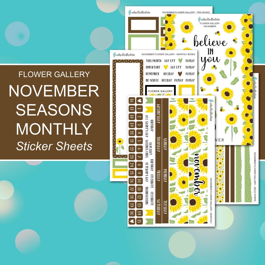 NOVEMBER FLOWERS MONTHLY Sticker Sheets | Flower Gallery Collection ...