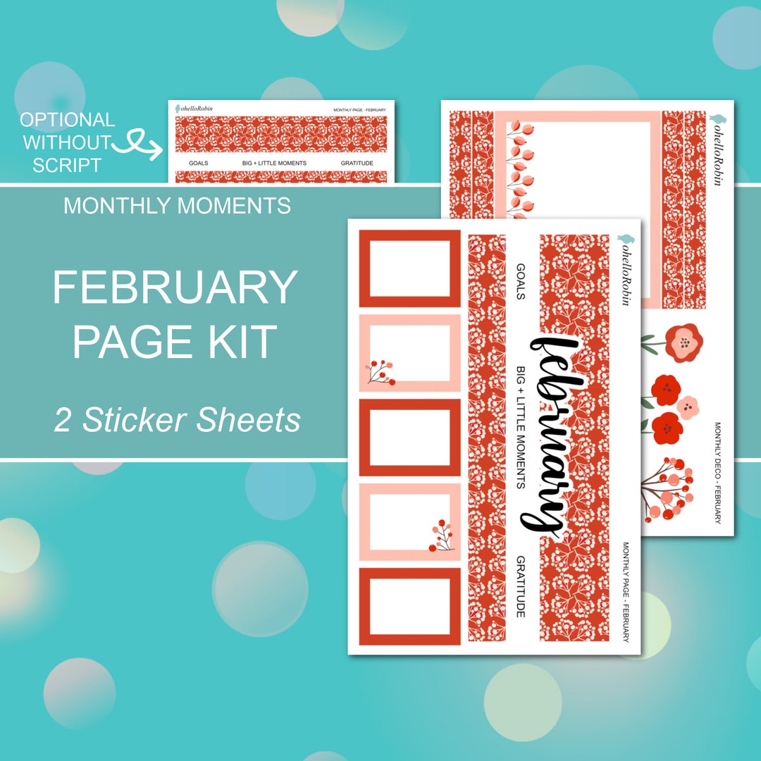 FEBRUARY PAGE KIT Sticker Sheets | Monthly Moments Collection | Planner ...