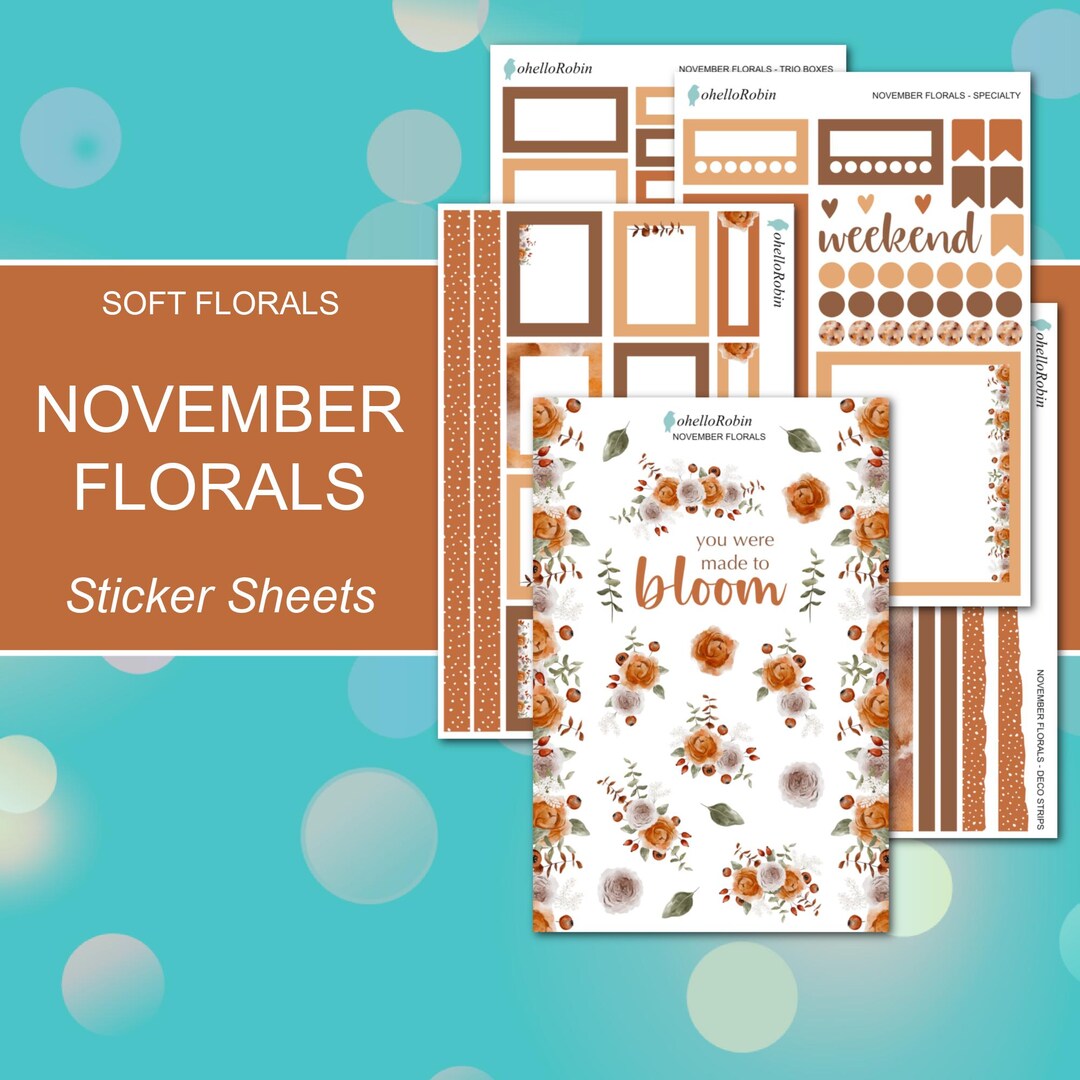 NOVEMBER FLORALS Sticker Sheets | Soft Florals Collection | Planner ...