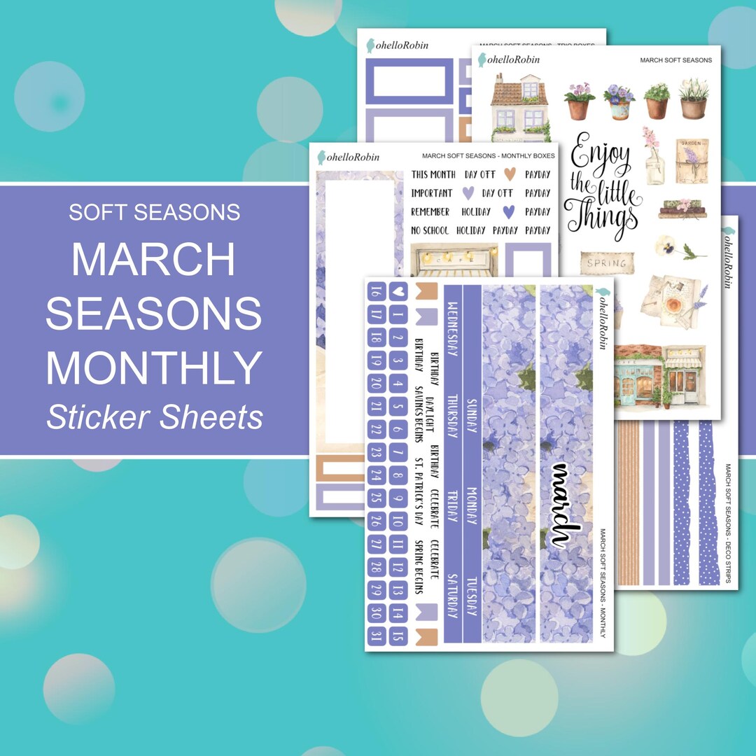 MARCH SEASONS MONTHLY Sticker Sheets | Soft Seasons Collection ...