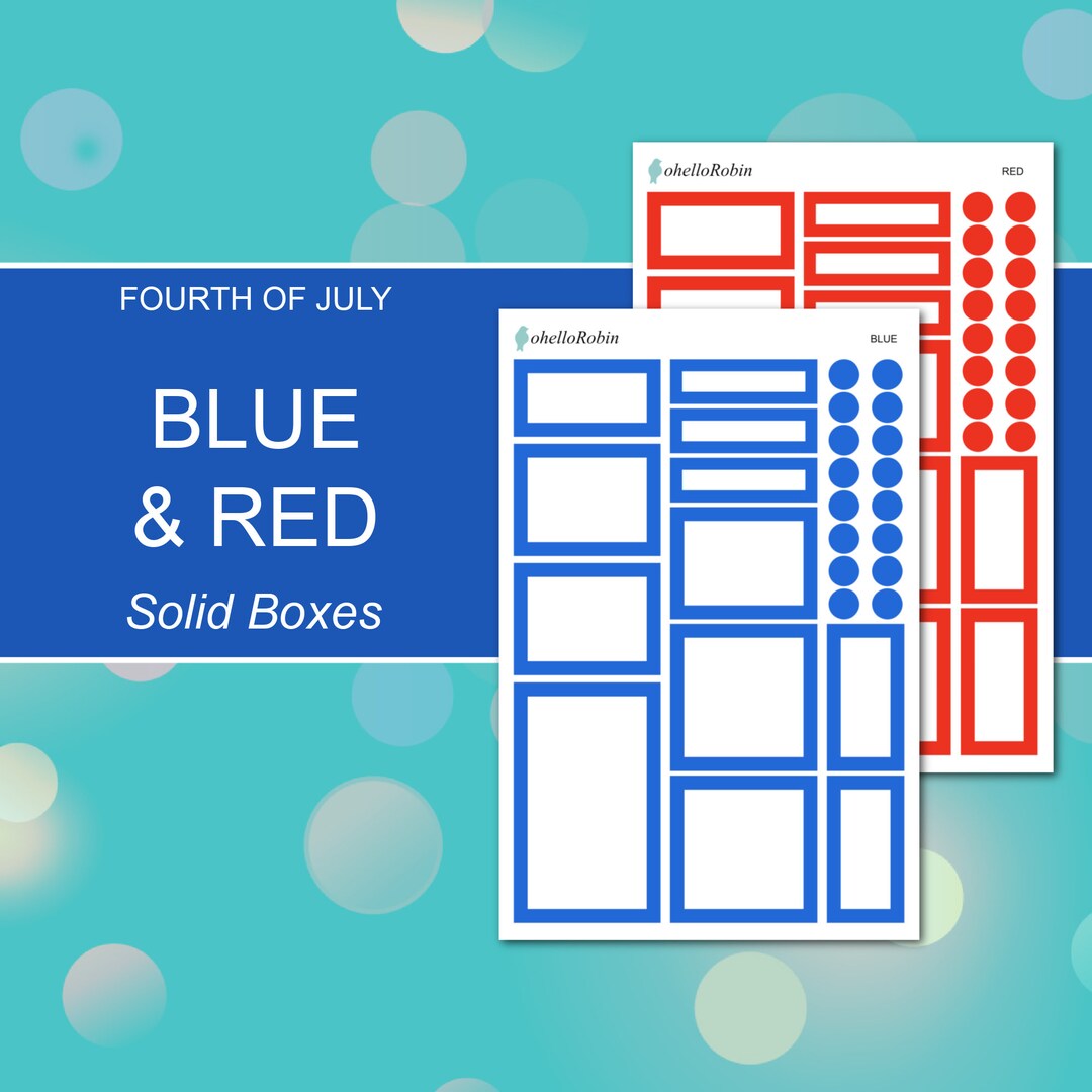 BLUE & RED Solid Boxes Sticker Sheets | July 4th Collection | Planner ...
