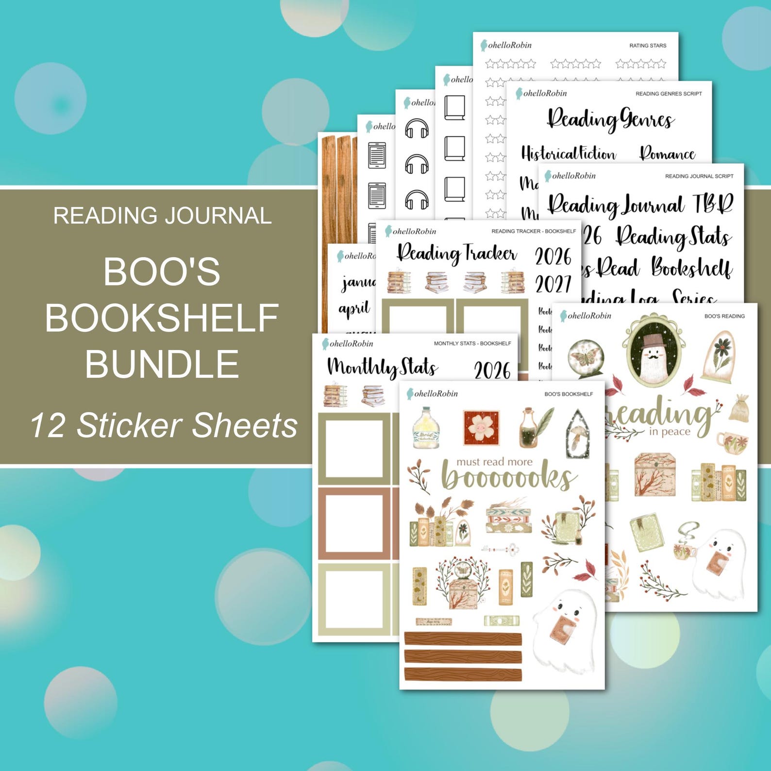BOO'S BOOKSHELF BUNDLE Sticker Sheets | Reading Journal Collection ...