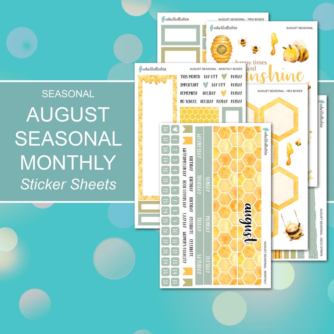 AUGUST SEASONAL MONTHLY Sticker Sheets | Seasonal Collection | Planner ...