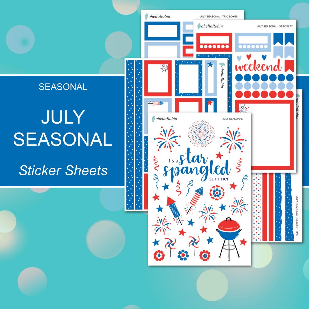 JULY SEASONAL Sticker Sheets | Seasonal Collection | Planner Stickers ...