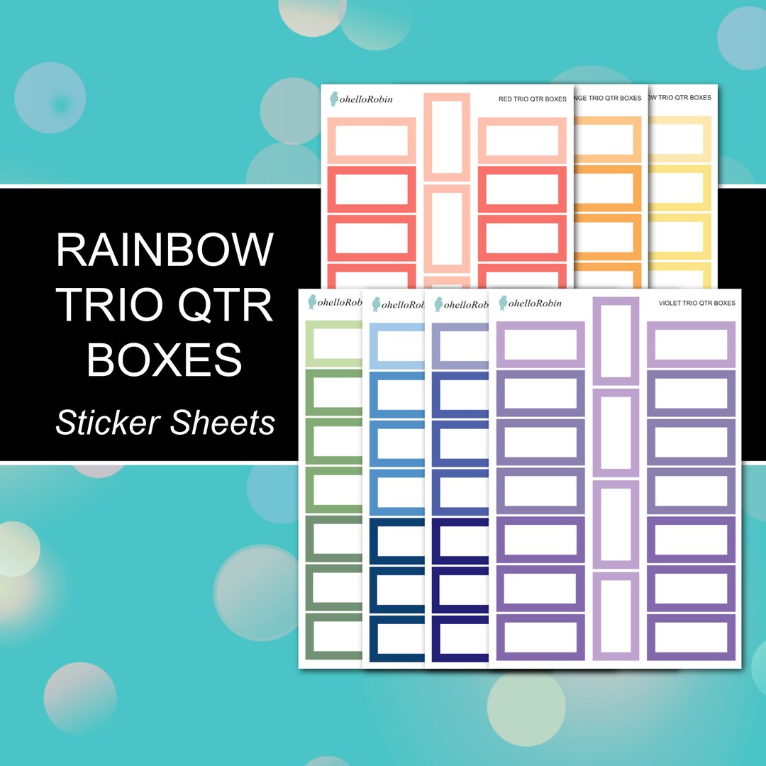 RAINBOW Trio QUARTER BOXES Sticker Sheets | Planner Stickers | Happy ...