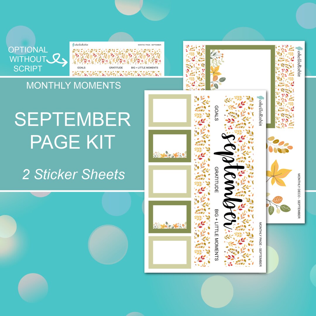SEPTEMBER PAGE KIT Sticker Sheets | Monthly Moments Collection ...