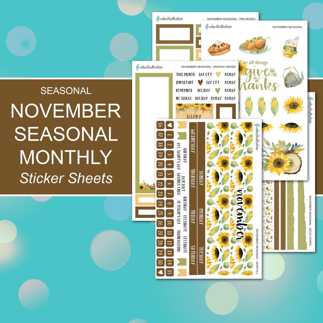 NOVEMBER SEASONAL MONTHLY Sticker Sheets | Seasonal Collection ...
