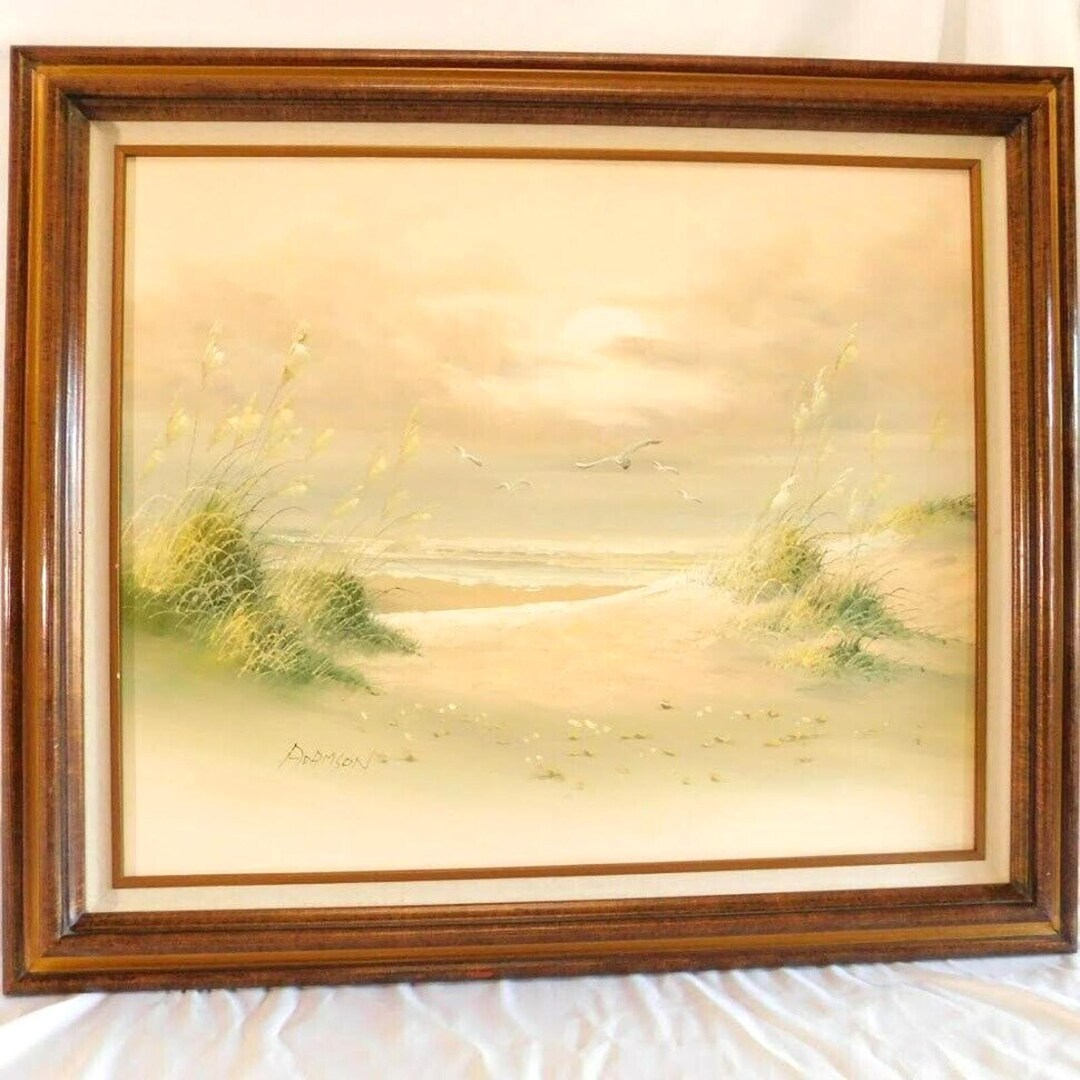 Neil Adamson Signed Beach Dunes Acrylic on Canvas Matted Framed Ocean ...