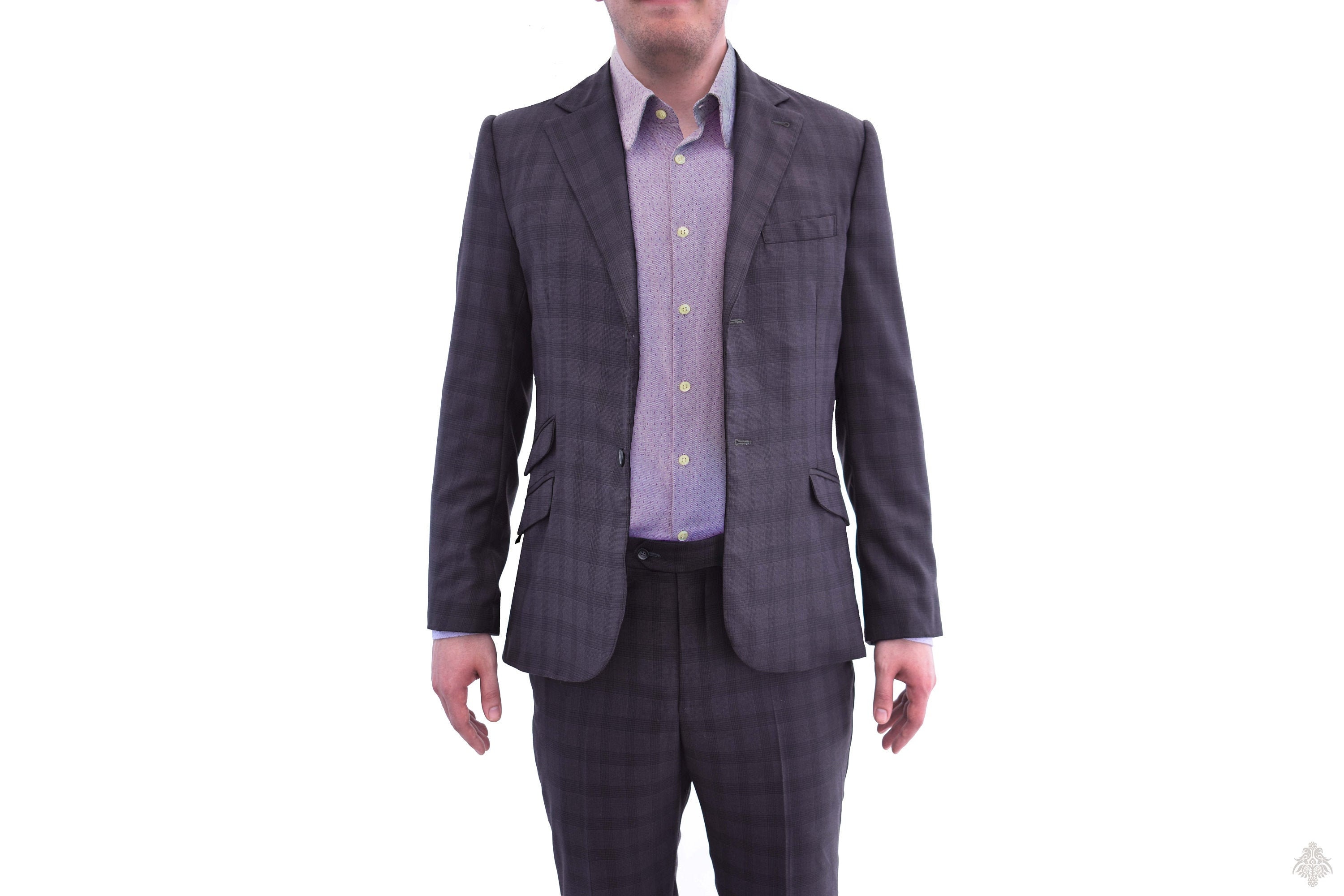 Grey Glen Check Two Piece Suit Super 180s Wool Silk Blend Slimmed ...