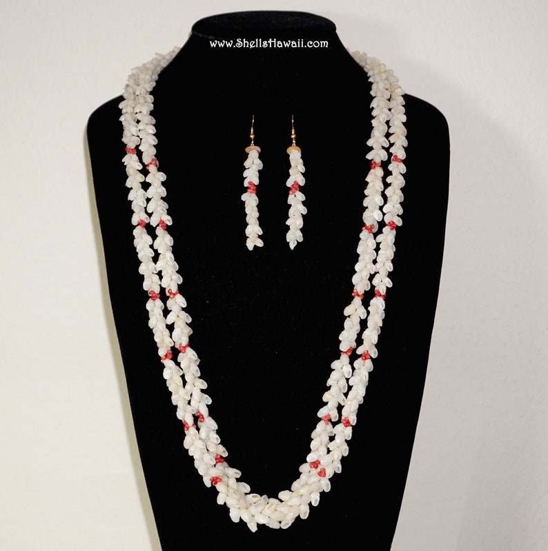 100% Niihau shell necklace/White Laiki & Red Kahelelani shell | Etsy