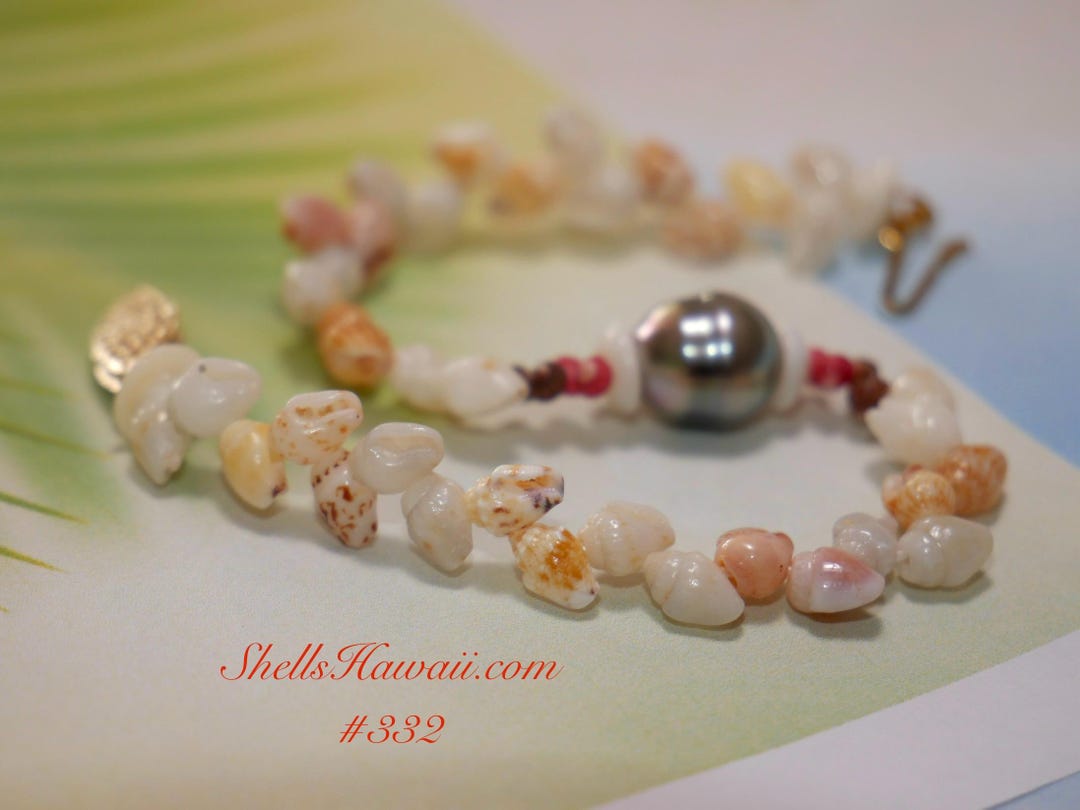 7 White, Yellow, Blue, Purple Momi Shells With Tahitian Pearl ...