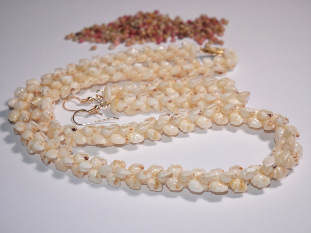 20 Matching Set Momi Pikake Style Shell Lei/necklace and Earrings, Made ...