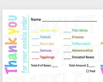 LBB Girl Scout Cookie Order Form Thank You Printable Little | Etsy
