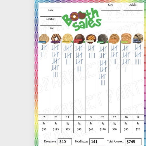 ABC Girl Scout Cookie Booth Tally Cookies Count Sheet - Etsy