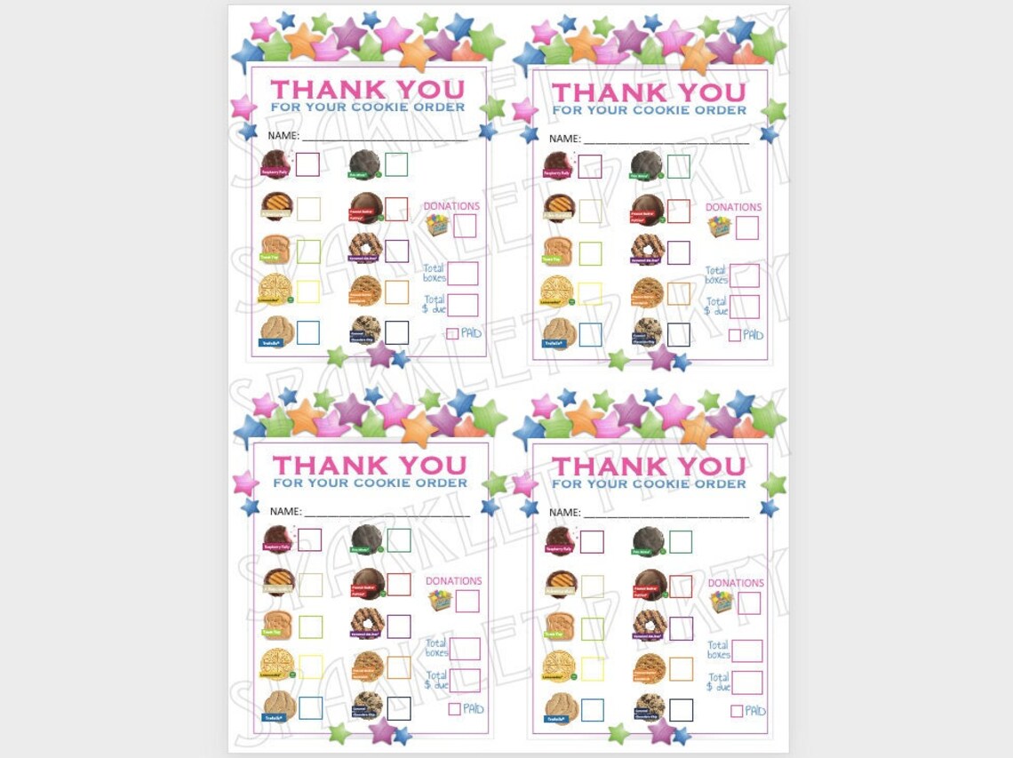 ABC Girl Scout Cookie Order Thank You Printable Smart Cookies - Etsy