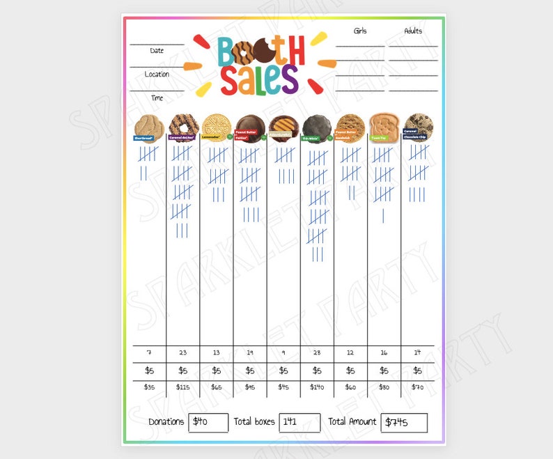 ABC Girl Scout Cookie Booth Tally Count Sheet Printable Smart - Etsy