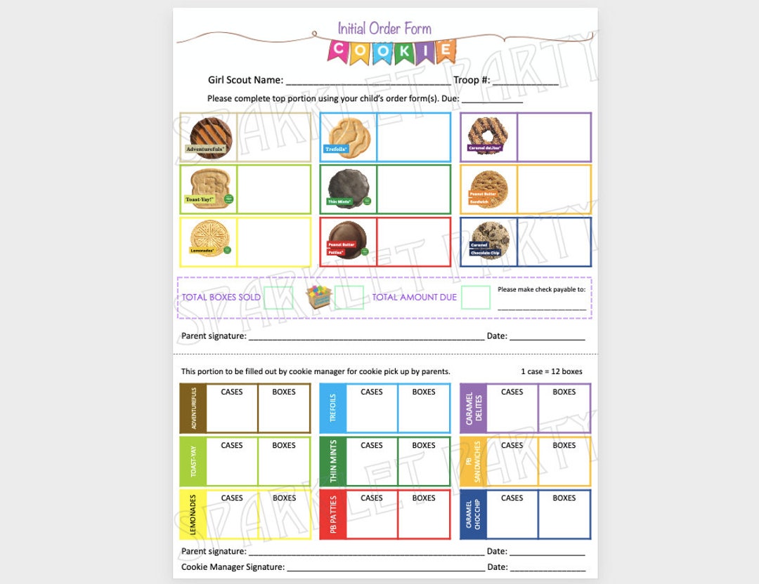 ABC Girl Scout Cookies Initial Order Parent Form Printable Baker Cookie ...