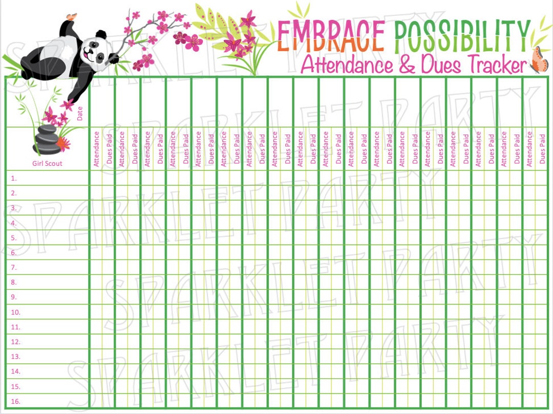 Girl Scout Attendance Sheet With Dues Column Tracker Printable - Etsy