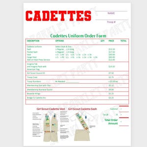 Printable Girl Scout Cadette Uniform Order Form - Etsy Canada