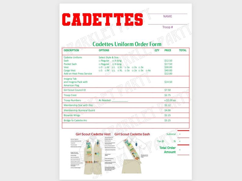 Printable Girl Scout Cadette Uniform Order Form - Etsy Canada