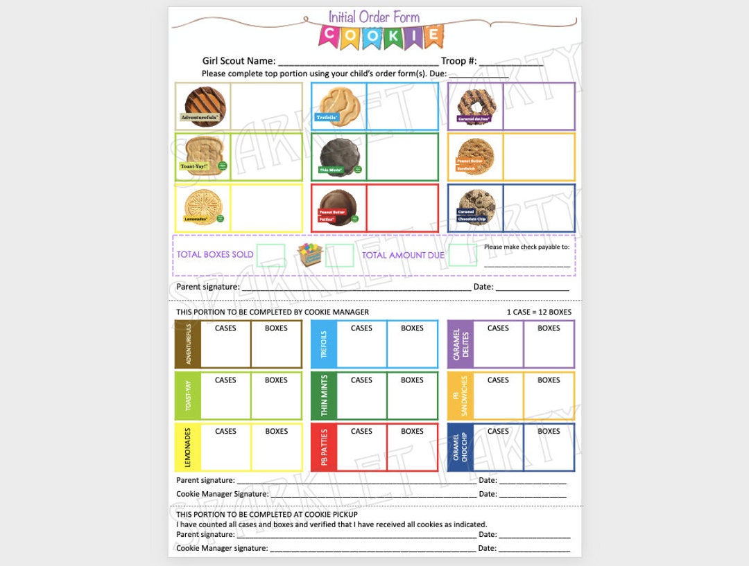 ABC Girl Scout Cookies Initial Order Parent Form Printable Baker Cookie ...