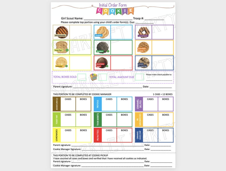 ABC Girl Scout Cookies Initial Order Parent Form Printable Baker Cookie ...