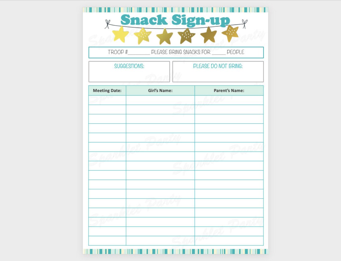 Editable Printable Snack Sign Up Sheet