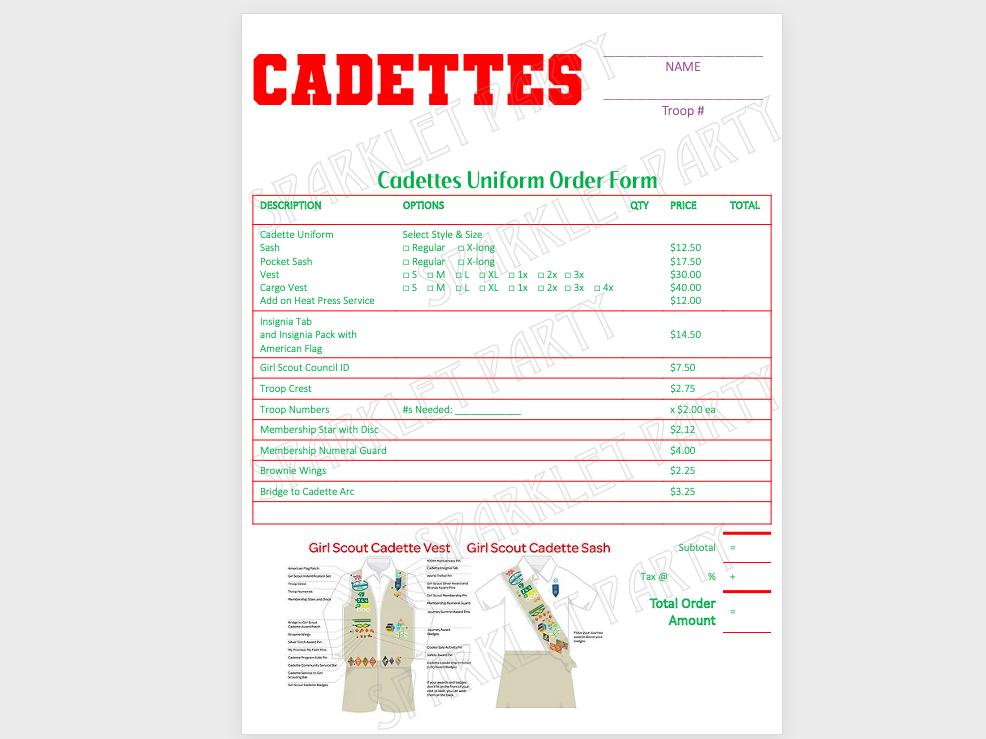 Printable Girl Scout Cadette Uniform Order Form - Etsy Canada