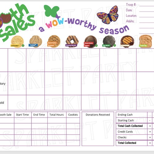 ABC Girl Scout Cookie Booth Tally Cookies Count Sheet - Etsy