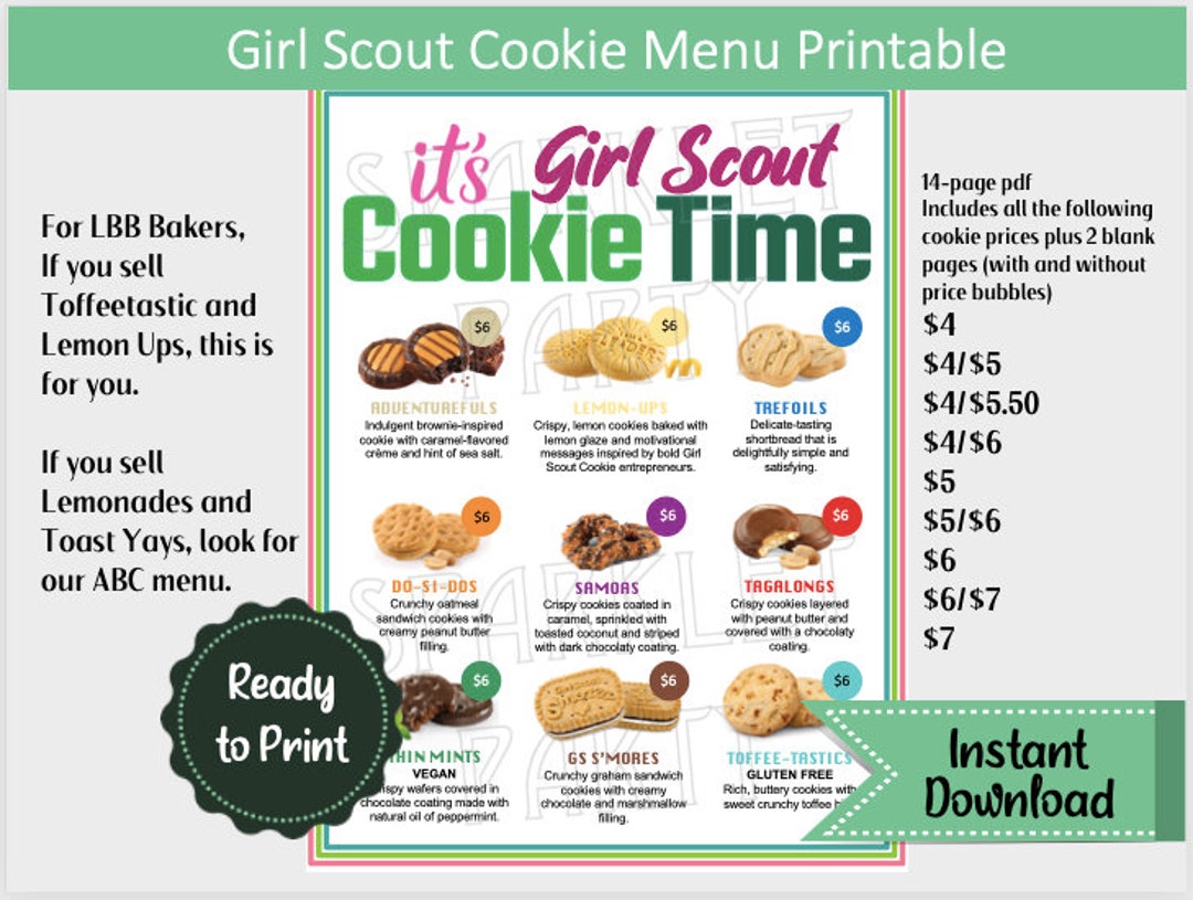 LBB Girl Scout Cookie Booth Menu Price Sheet Printable Little Brownie ...