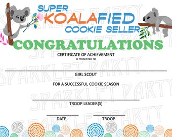 Girl Scout Cookie Sales Award Certificate Printable Cookie | Etsy