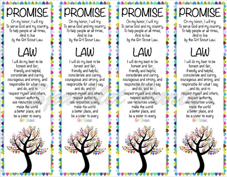 Girl Scout Promise and Law Bookmark Printable - Etsy