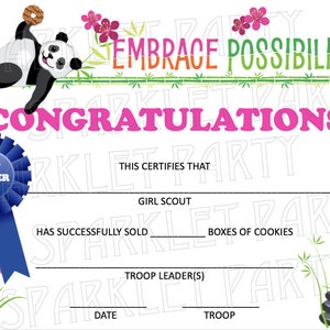 Girl Scout Cookie Sales Top Seller Award Certificate Printable Cookie ...
